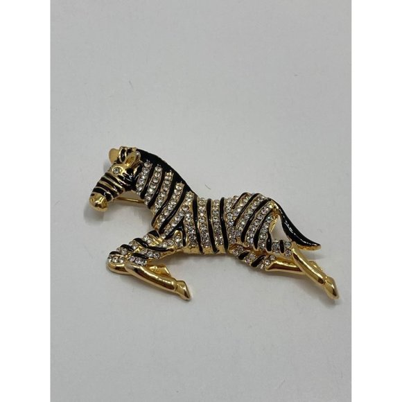 Jewelry | Vintage Rhinestone And Enamel Zebra Brooch Pin | Poshmark